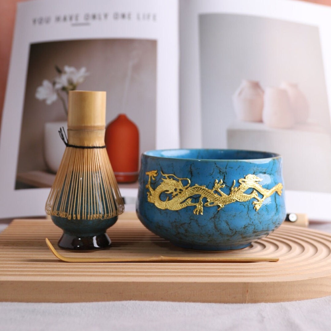 Blue Ceramic Matcha Set Dragon Matcha Bowl With Matcha Whisk and Chasen ...