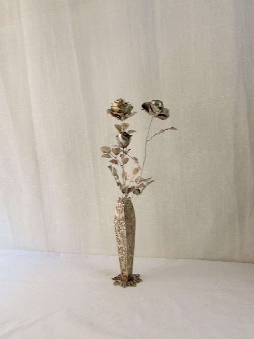 Sterling Silver Filigree Vase With Three Stems of Roses C. 1910 - Etsy