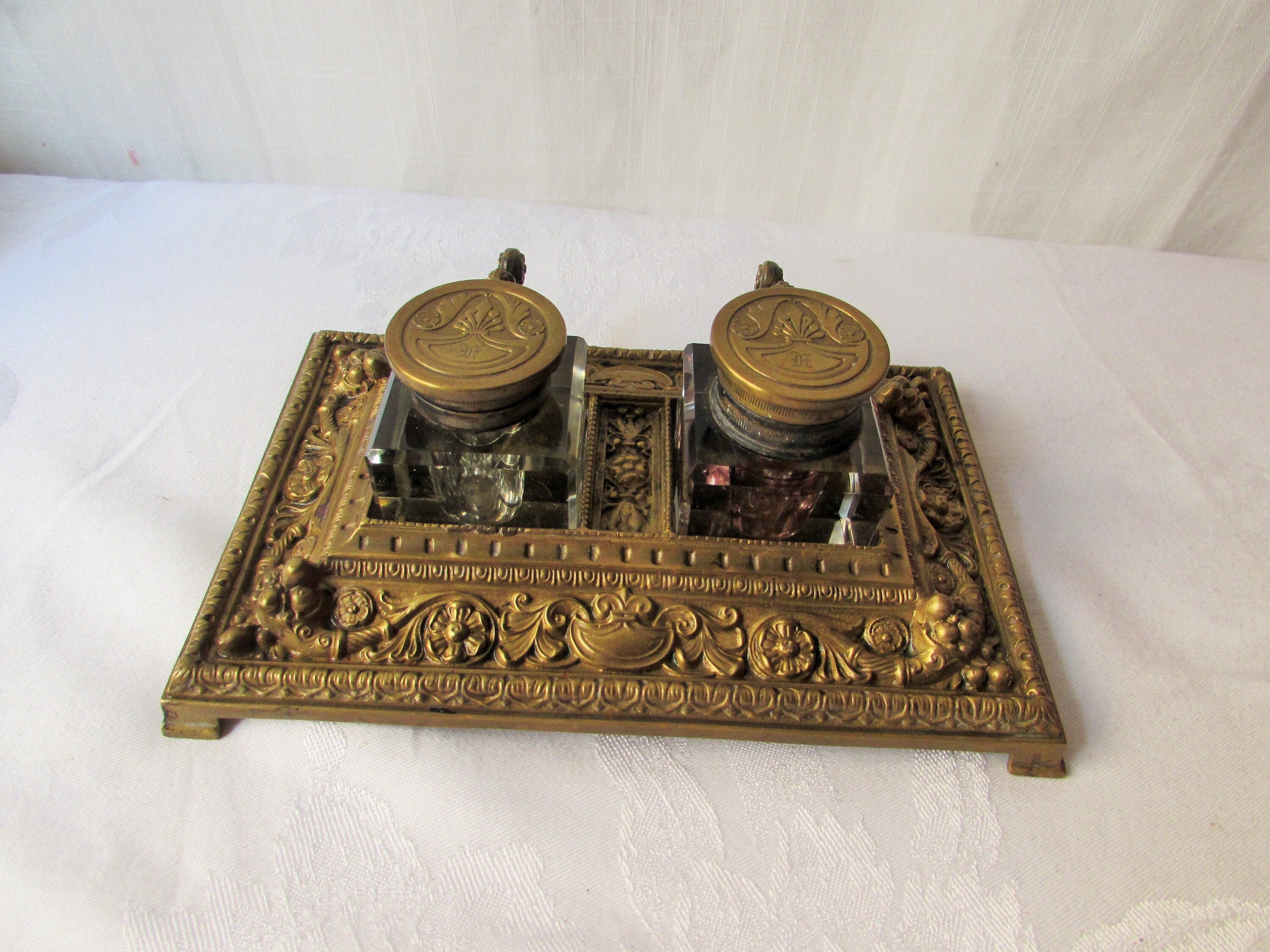 ANTIQUE DOUBLE INKWELL Art Nouveau Victorian - Etsy
