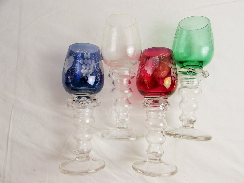 Set of Four Fritz Heckert Hock Wine Roemers Fruiting Vine Glasses ...