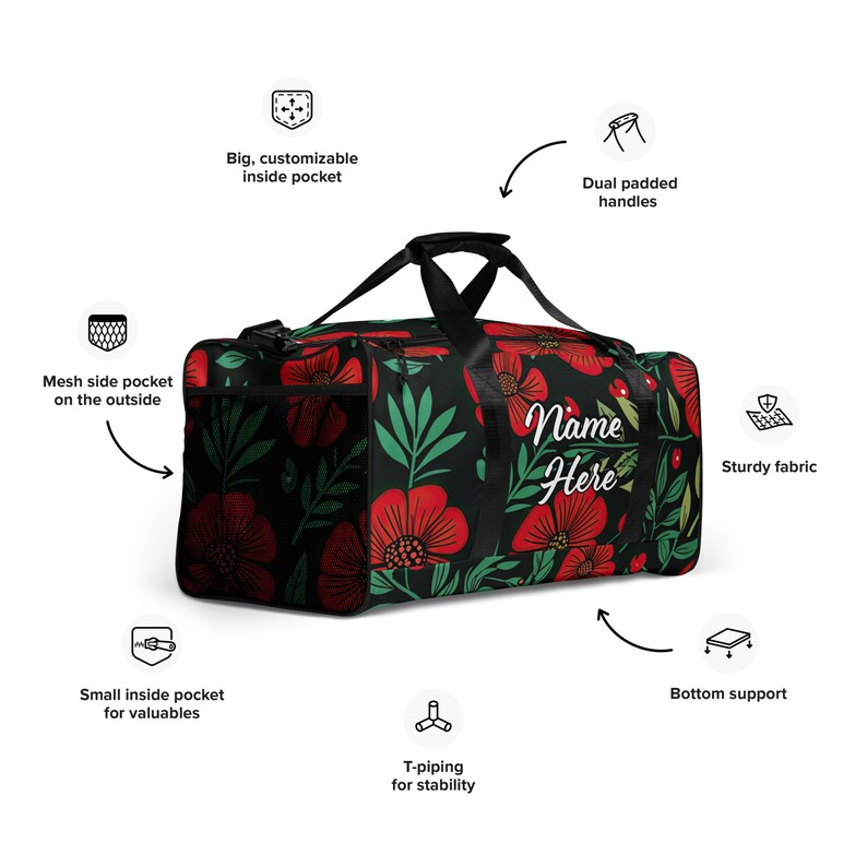 Personalized Duffle Bag With Name ||custom Floral Duffle Bag | Travel ...