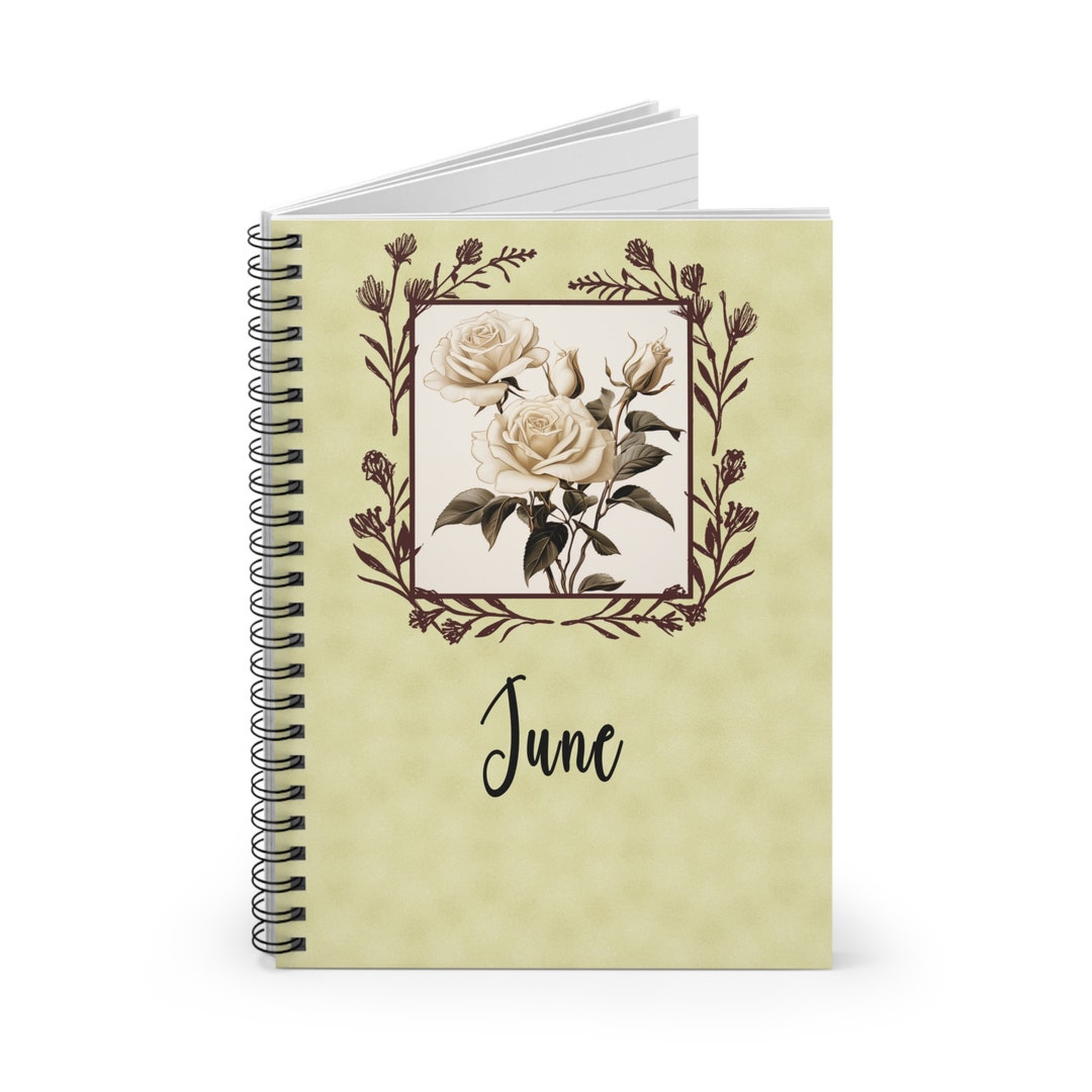 June Rose Boho Retro Birth Month Spiral Notebook - Ruled Line Mother's ...