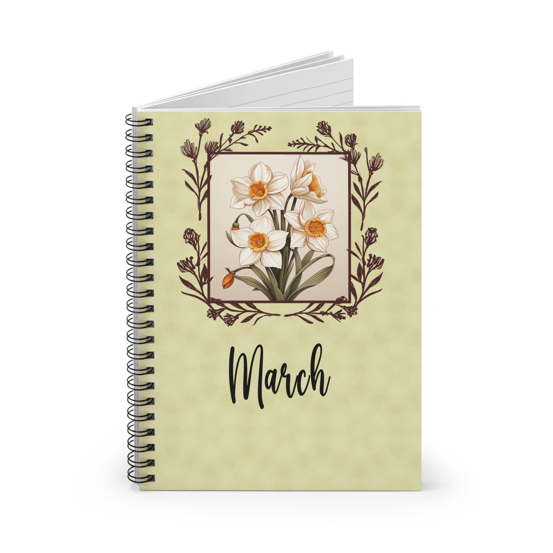 March Daffodil Boho Birth Month Spiral Notebook - Ruled Line Mother's ...