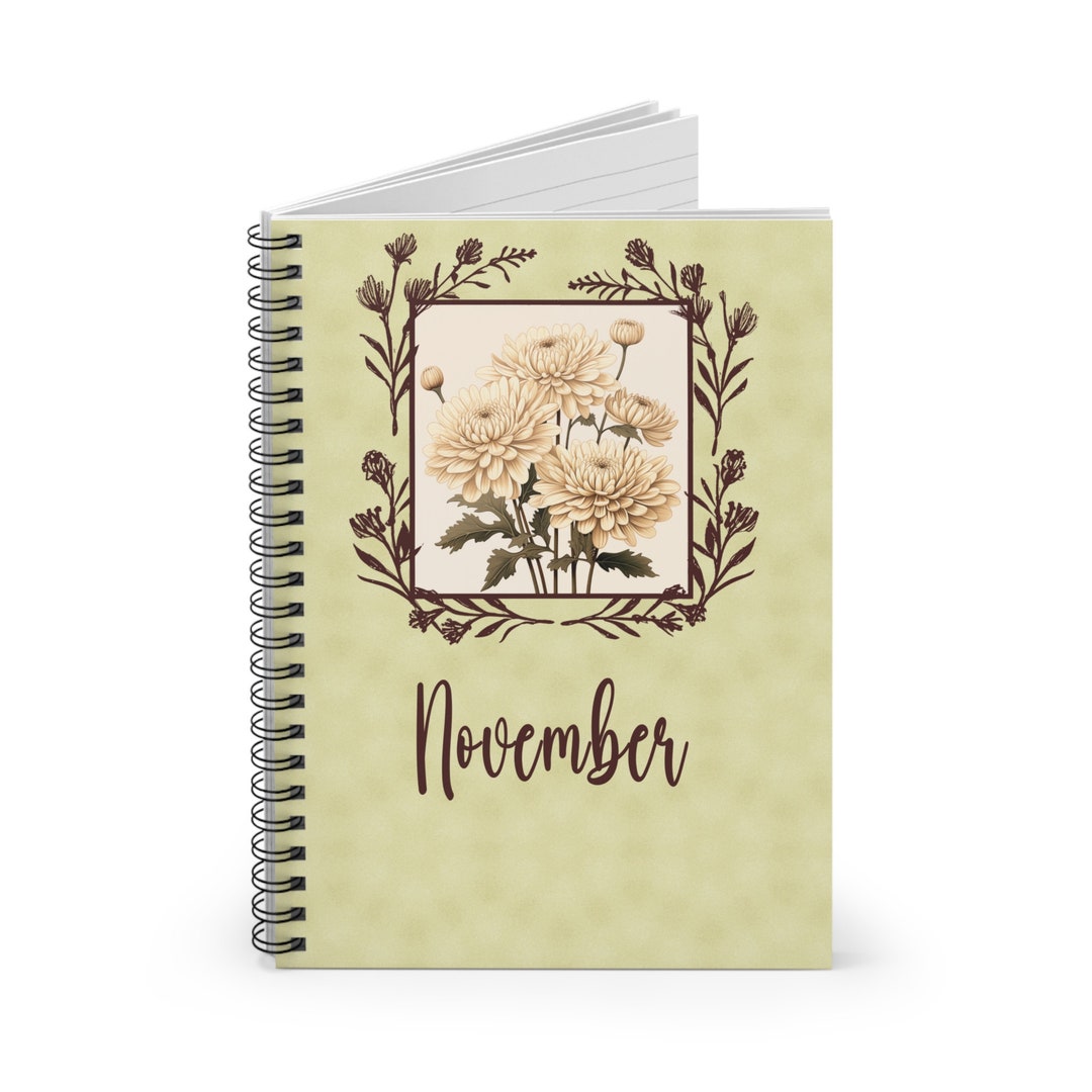 November Chrysanthemum Boho Birth Month Spiral Notebook - Ruled Line ...