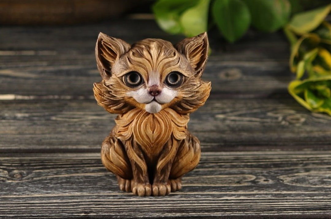 Wooden Cat Statue: Hand Carved Ash Tree Figurine - Etsy