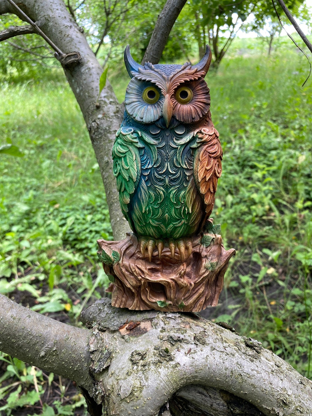 Owl Statue Owl Figurine Owl Sculpture Wooden Owl Wood Owl - Etsy