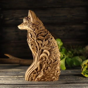 Fox Statue Fox Figurine Fox Sculpture Wood Fox Statue - Etsy