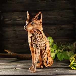 Fox Statue Fox Figurine Fox Sculpture Wooden Fox Statue - Etsy
