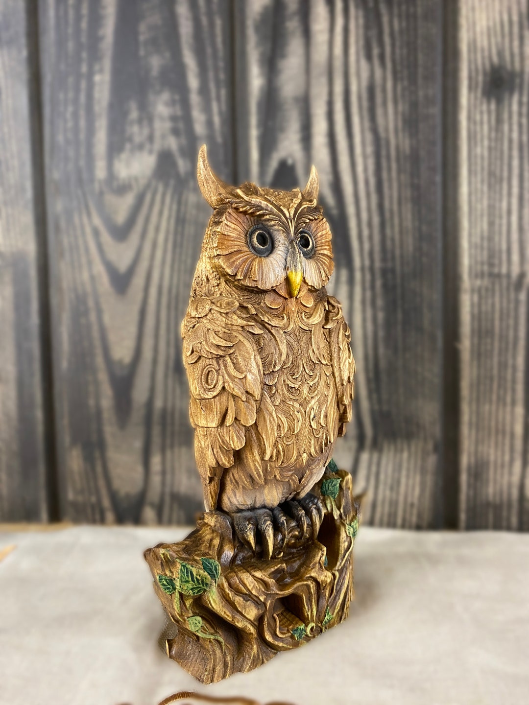 Ash Wood Owl Statue: Hand Crafted Wooden Owl Figurine - Etsy