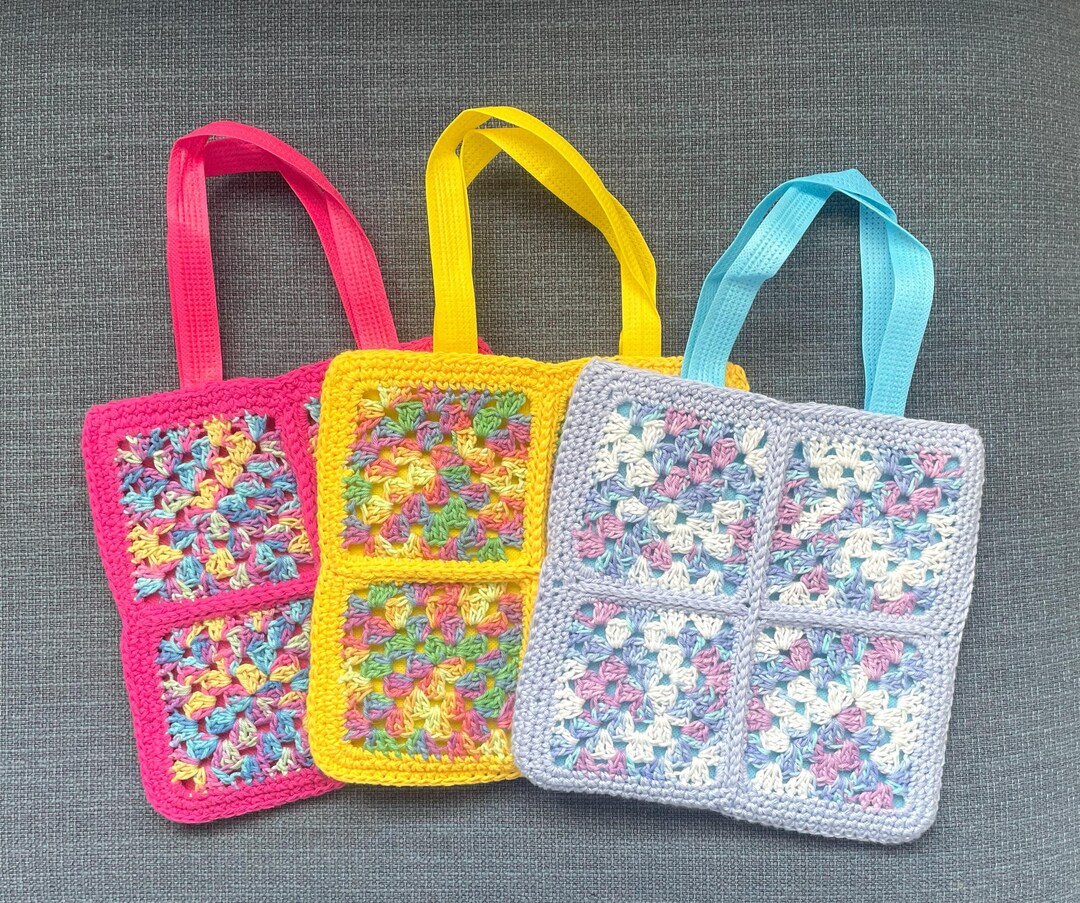 Small Crochet Tote Bag Granny Square Crocheted Lunch Bag Book Bag ...