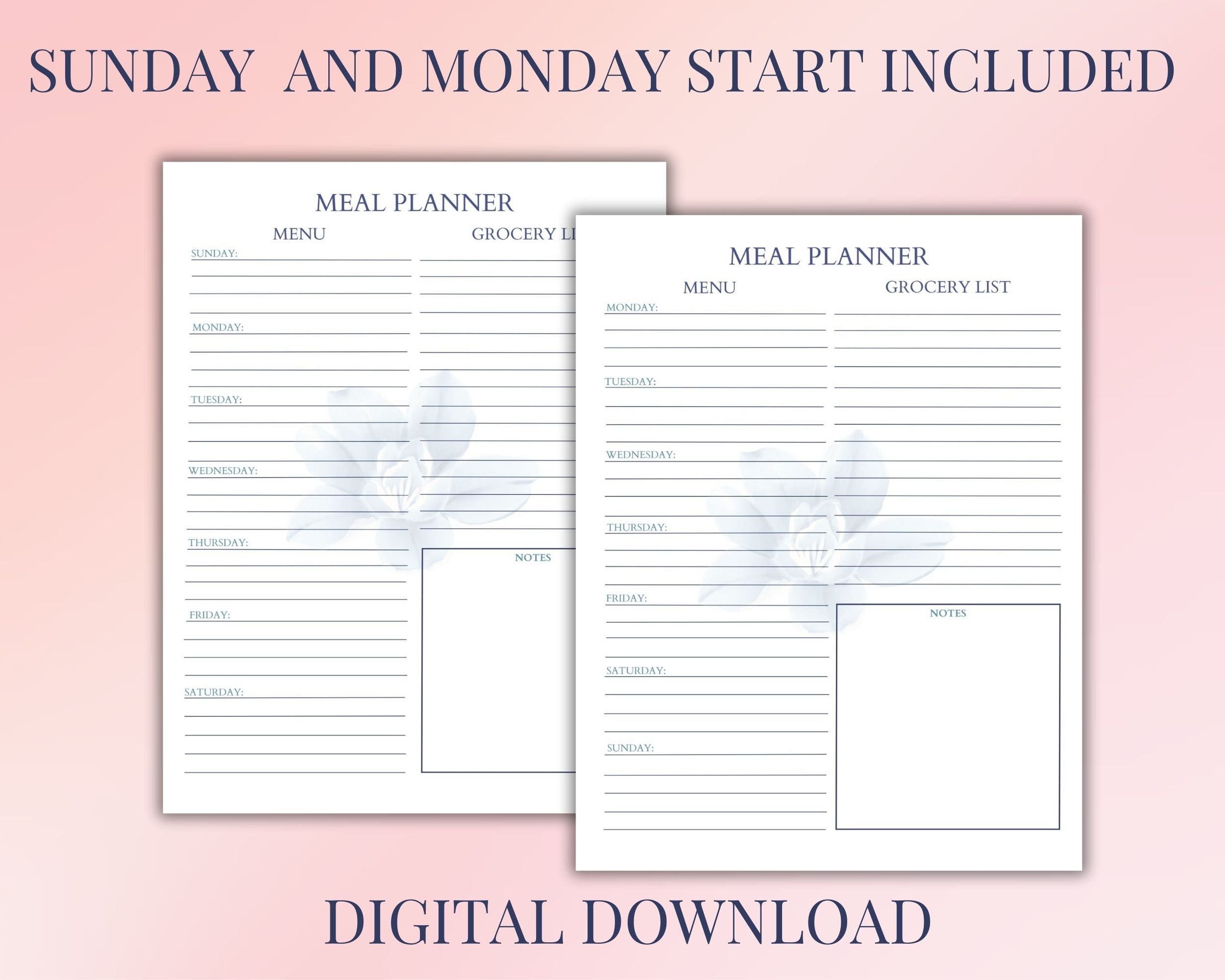 Printable Daily Meal Planner Weekly Meal Planner Grocery List-food ...