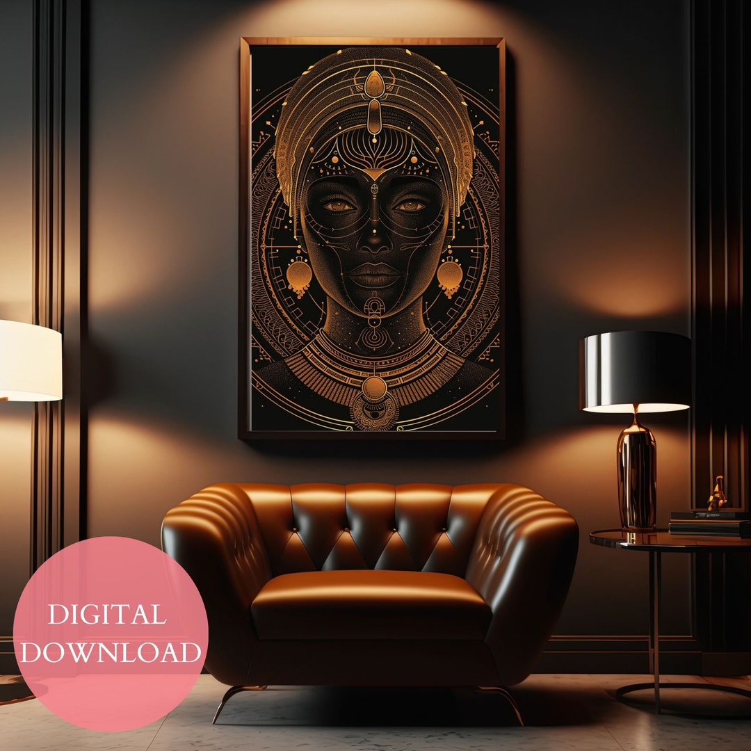 Ancient African Queen Printable, Ancient Mythology Queen, Black & Gold ...