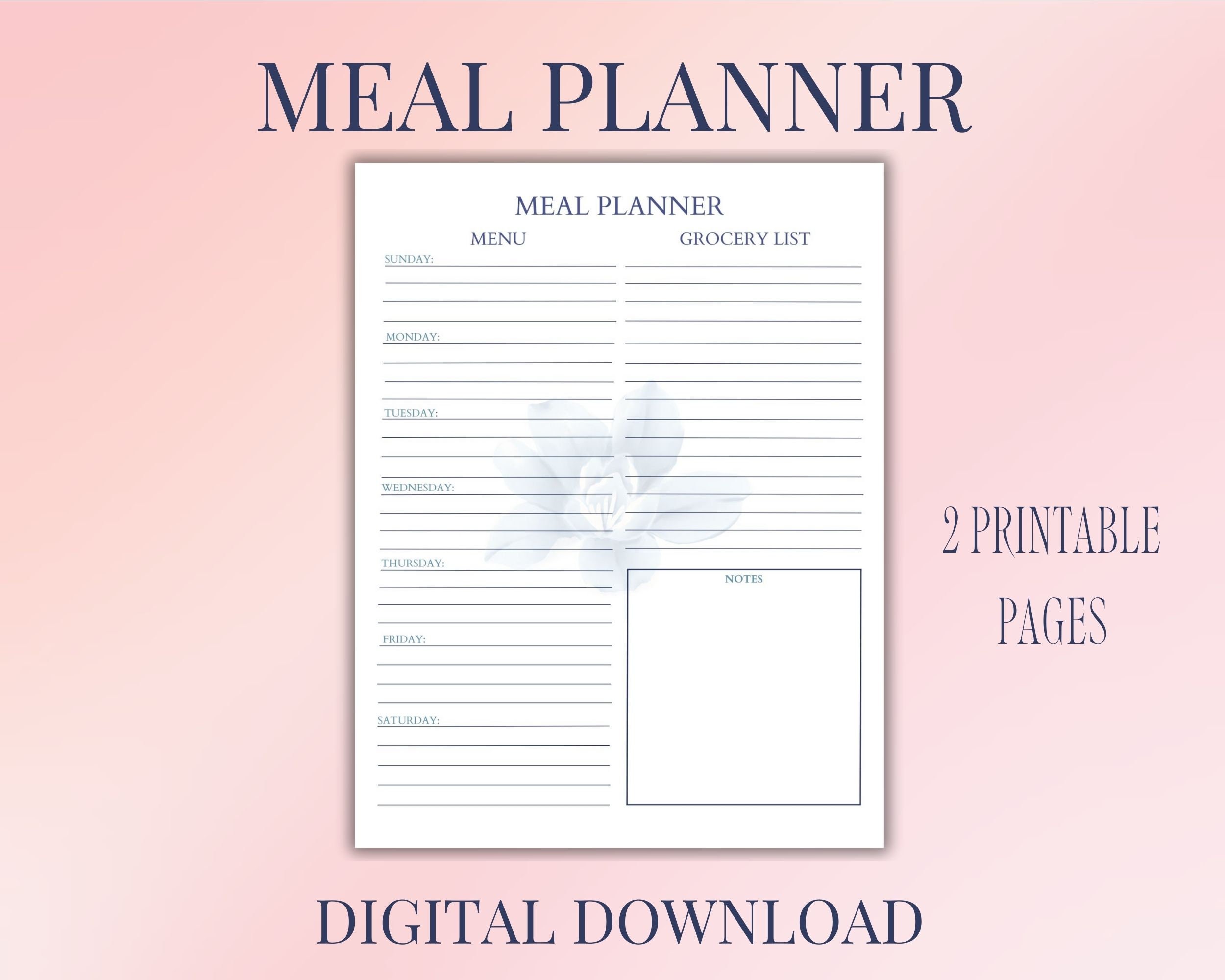 Printable Daily Meal Planner Weekly Meal Planner Grocery List-food ...