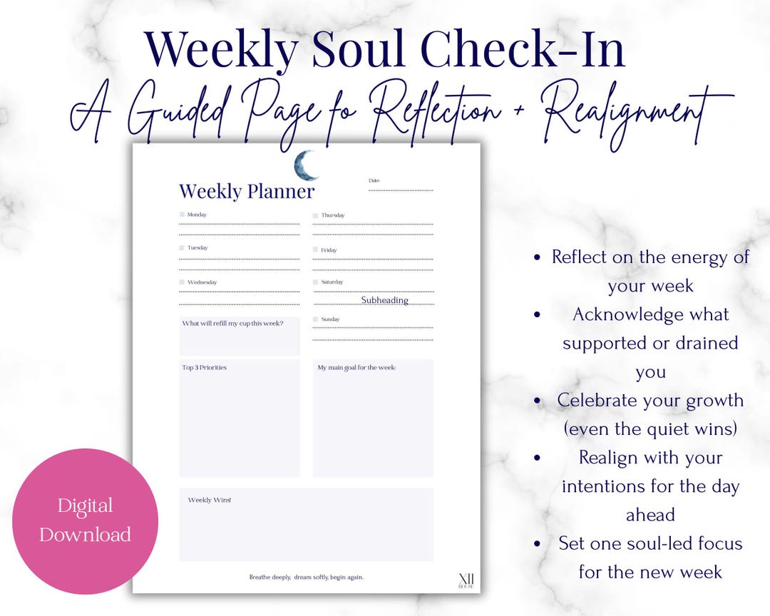 Weekly Soul Check-in Page| Printable Spiritual Planner| Energetic Reset Journal Page| Mindful ...