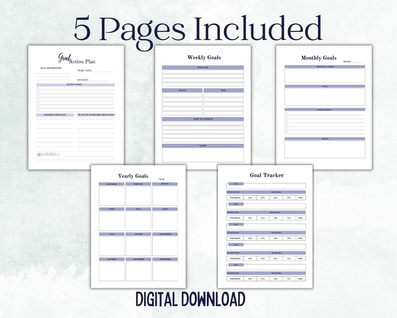 Goal Action Plan Progress Tracker/ Goal Action Printable Planner Sheets ...