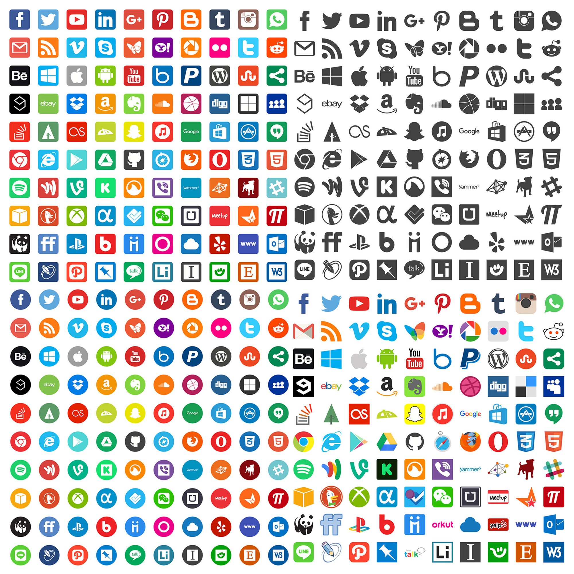 1400 Social Media Icons Bundle, EPS, PNG, CDR - Etsy
