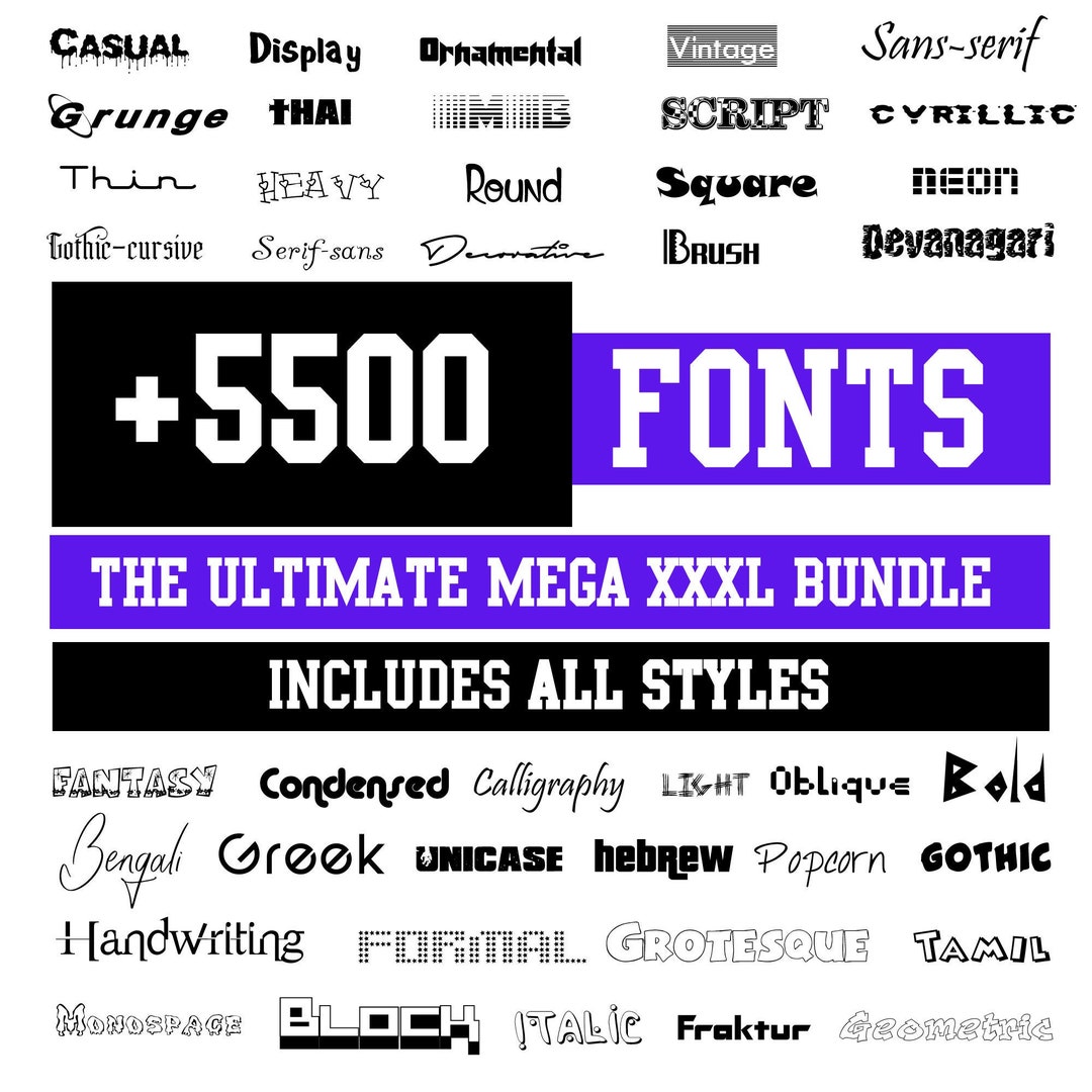 5500 Fonts, MEGA XXL Bundle, All Style, 2024 Collections, Handwritten ...