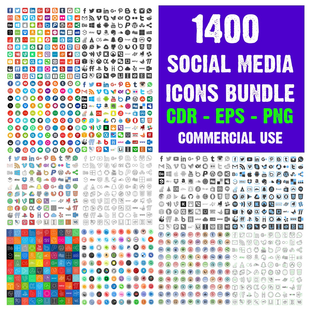 1400 Social Media Icons Bundle, Business Card Icons, Facebook ...