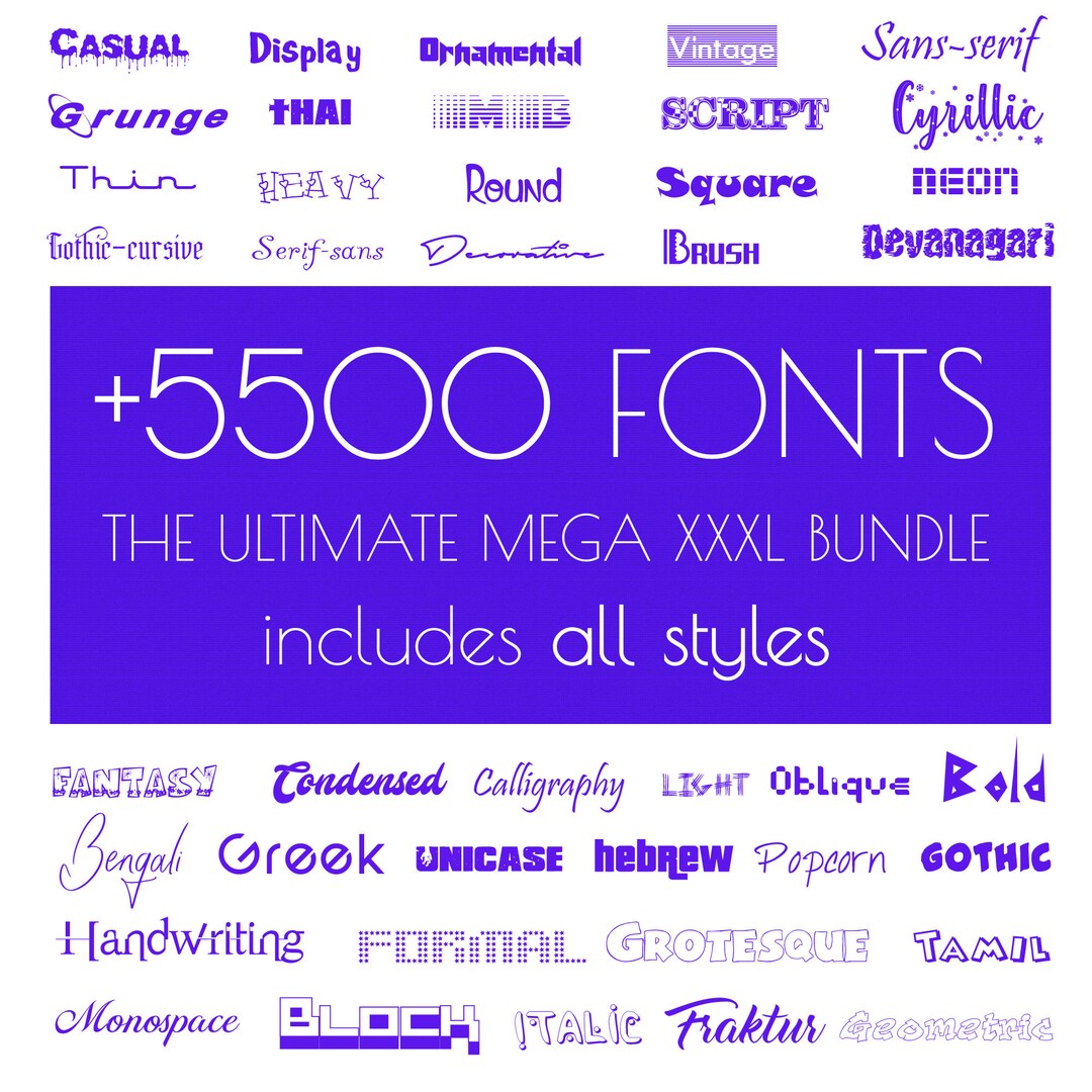5500 Fonts, MEGA XXL Bundle, All Style, 2024 Collection, Handwritten ...