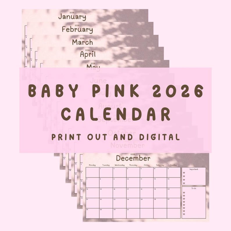 2026 Baby Pink Calendar - Print Out and Digital - Etsy