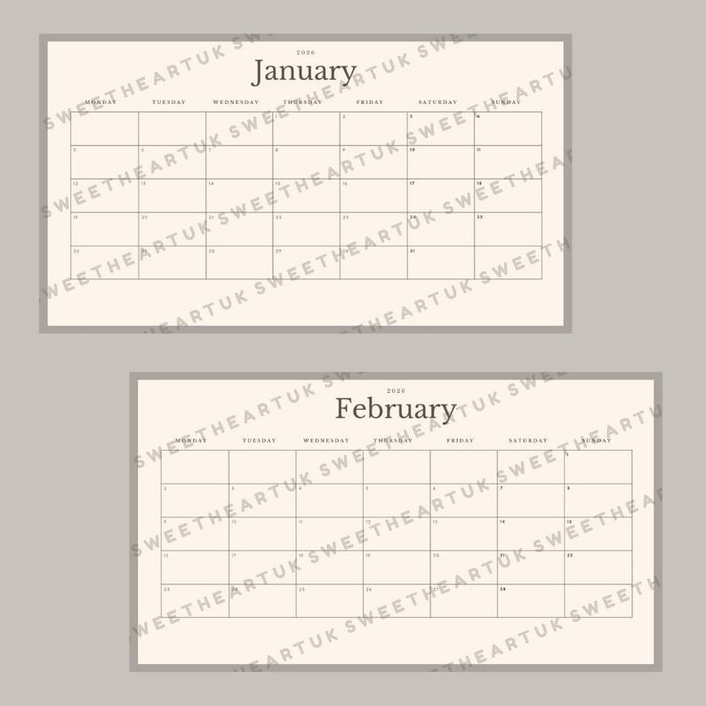 Minimalistic 2026 Calendar - Print Out and Digital - Etsy