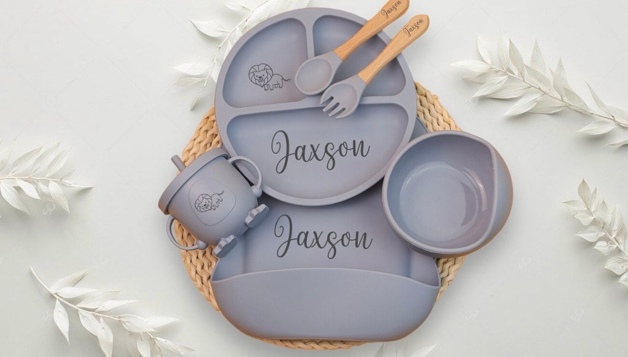 Personalized Silicone Weaning Set, Toddler Dinner, Baby Weaning Kit ...