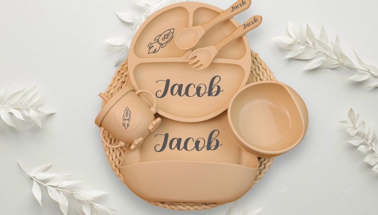 Personalized Silicone Weaning Set, Toddler Dinner, Baby Weaning Kit ...