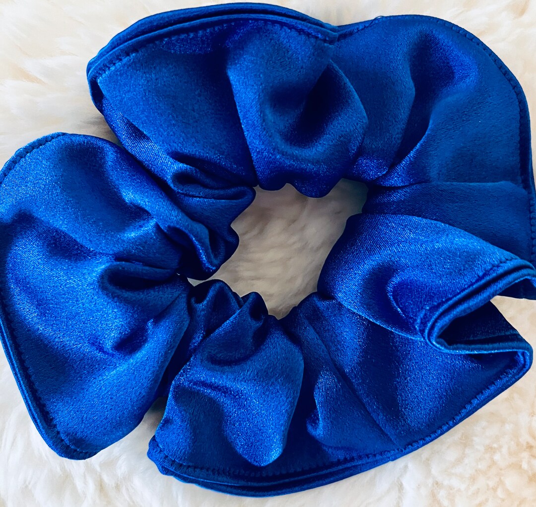 Royal Blue Satin Scrunchie, Handmade, Gold Detailed Trim, Amazing for a ...