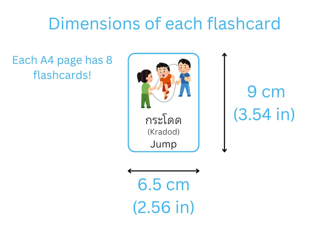 Thai Verbs Flashcards With Cute Pictures and Thai/english/easy ...