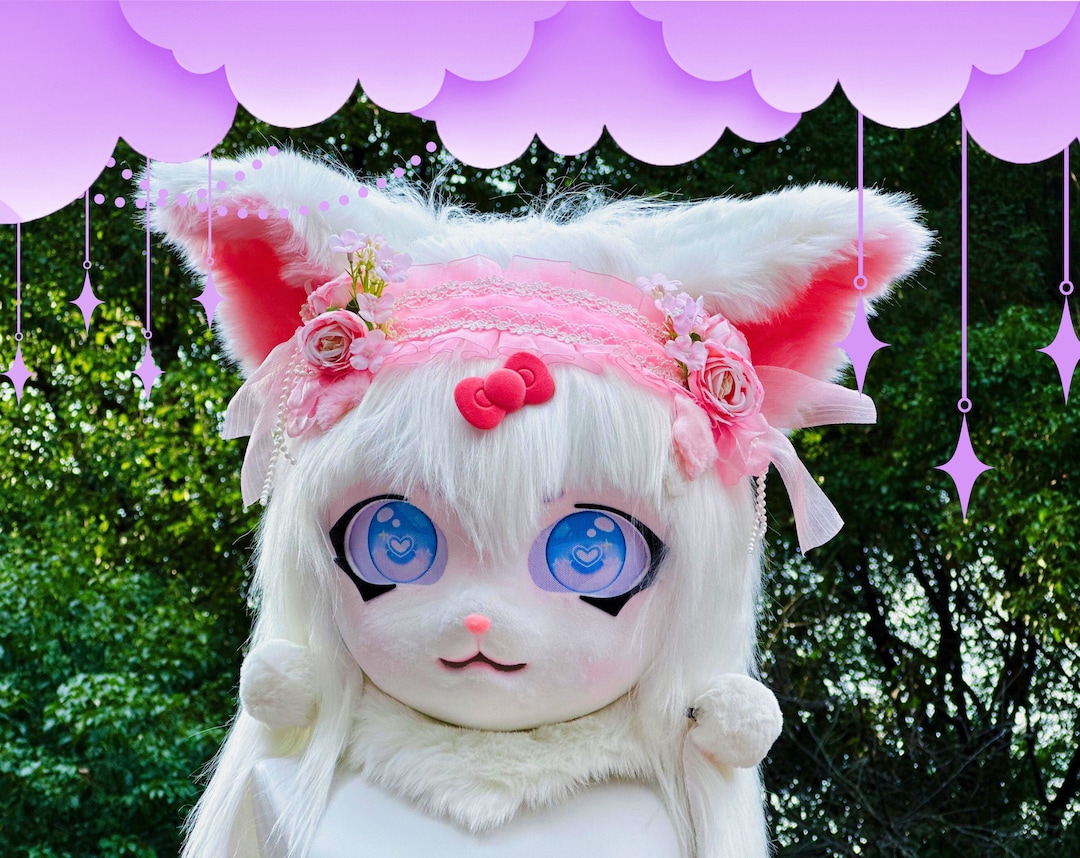 White Fursuit Head for Kids: One-size-fits-all Bunny Fursona for Girls ...