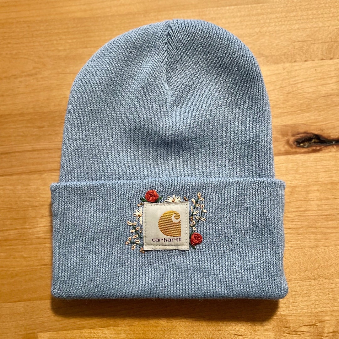 Hand Embroidered Beanie Adult Light Blue Ready to Ship - Etsy
