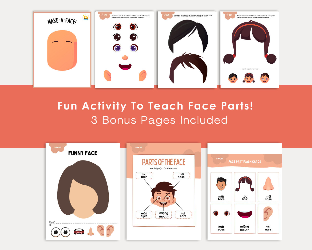 Build A Face Kid's Activity | Learn Body Parts in Vietnamese - Face ...