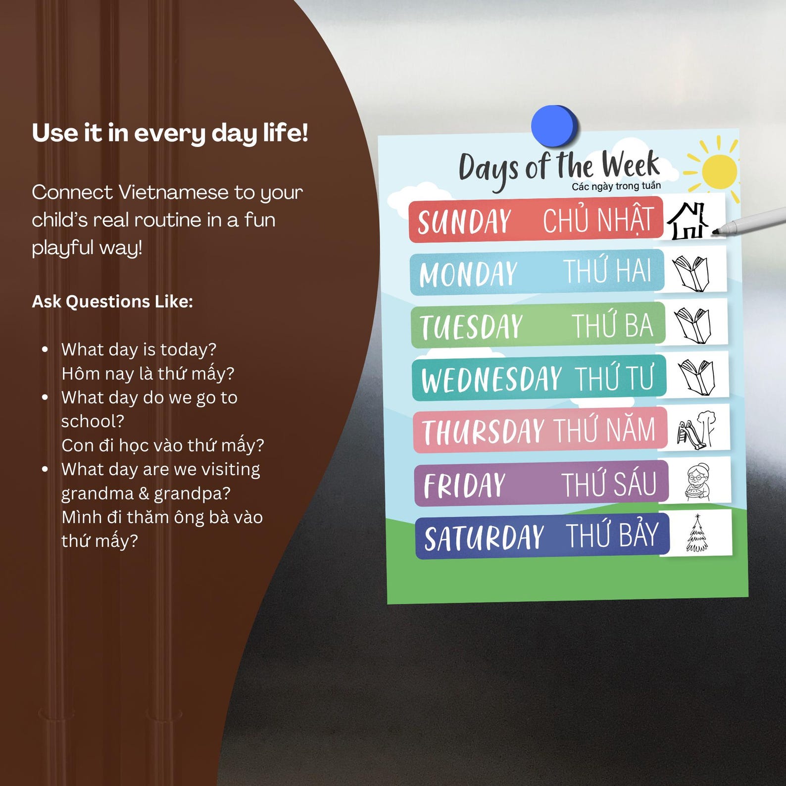 Days of the Week Chart – Learn English & Vietnamese | Bilingual Kids ...