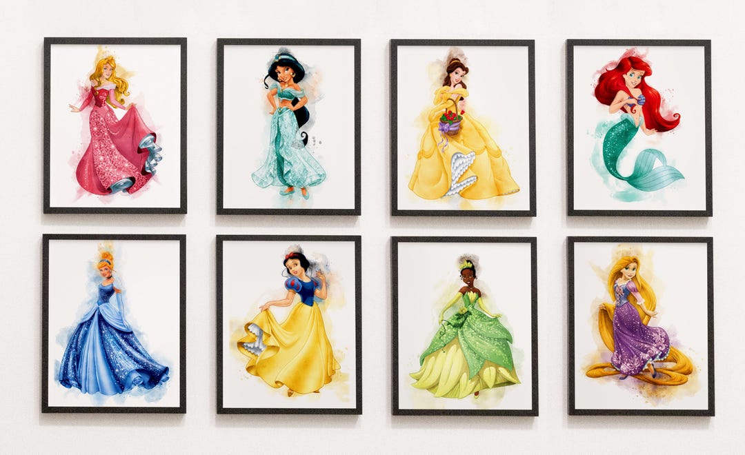 Princesses Wall Art, Set of 8 Princess Prints, Watercolour Princess ...
