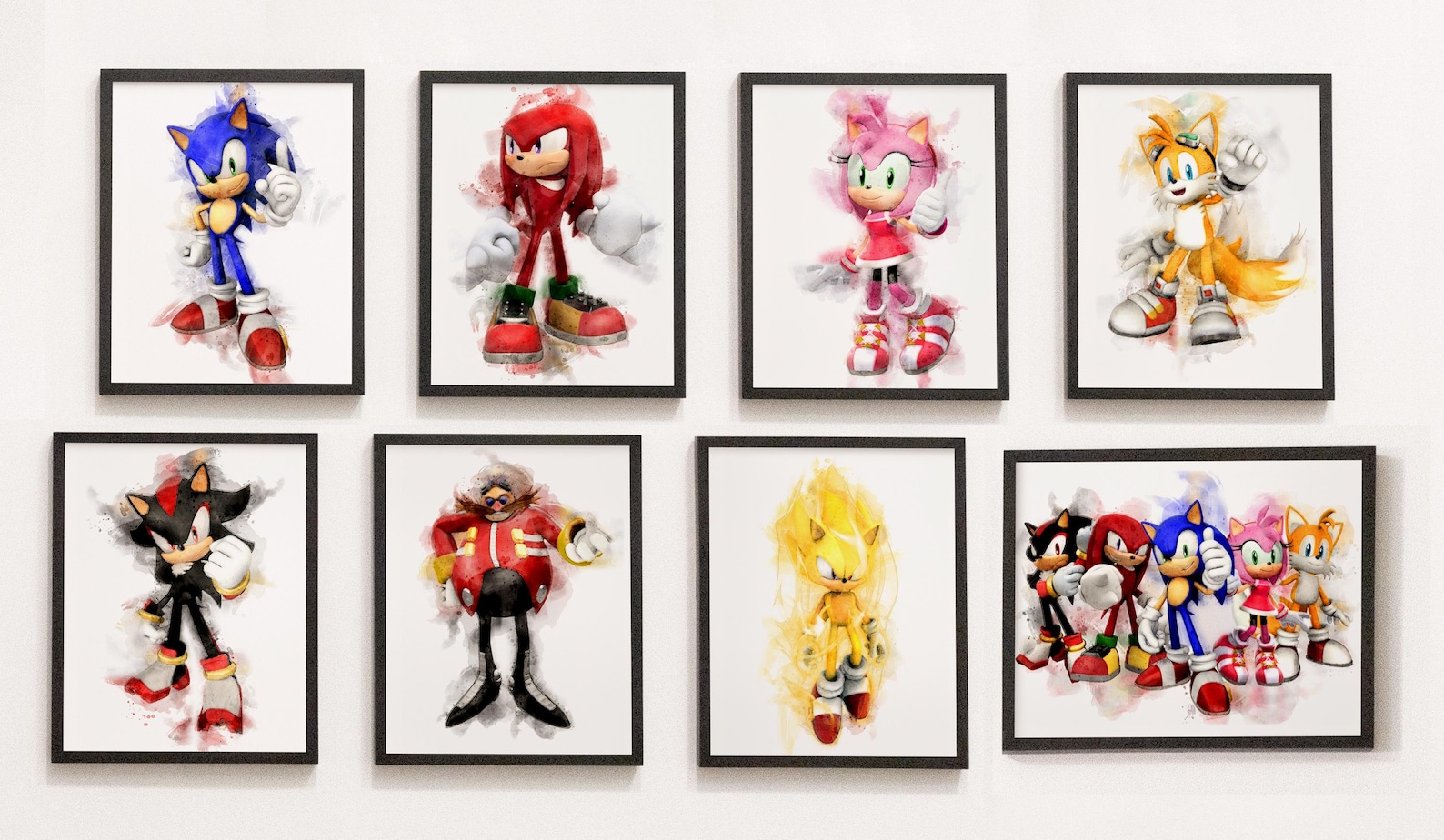 Set of 8 Sonic Watercolor Prints, Sonic Nursery Wall Art, Kids Room ...