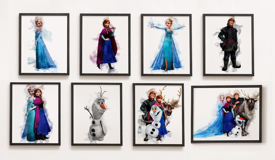 Set of 8 Drawing Frozen Wall Art, Frozen Poster Set, Girls Room Decor ...