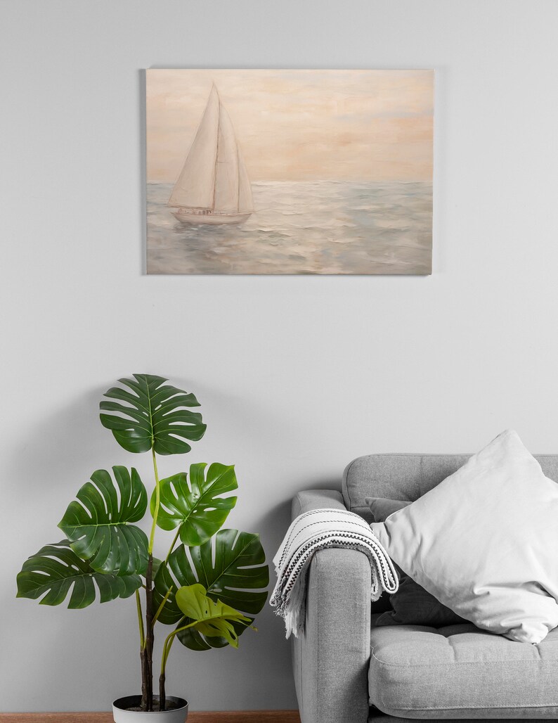 Vintage Style Muted Sailboat Print Nautical Oil Painting Neutral ...
