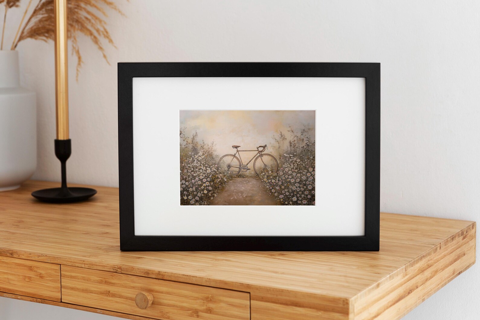 Vintage Road Bike Flower Field Art Print | Rustic Digital Spring Season ...