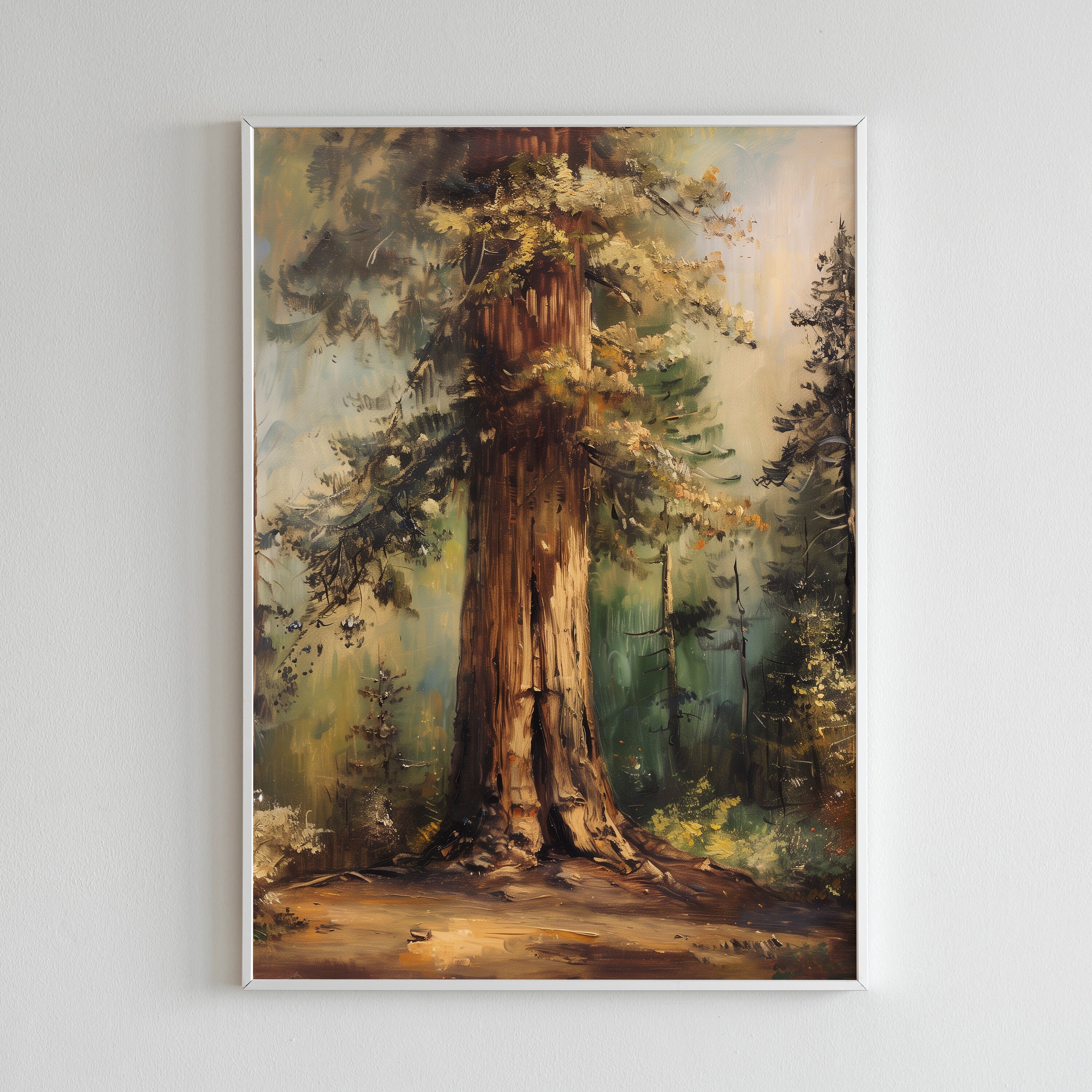 Redwood Tree Forest Oil Painting Art Print | Vintage Digital Summer ...