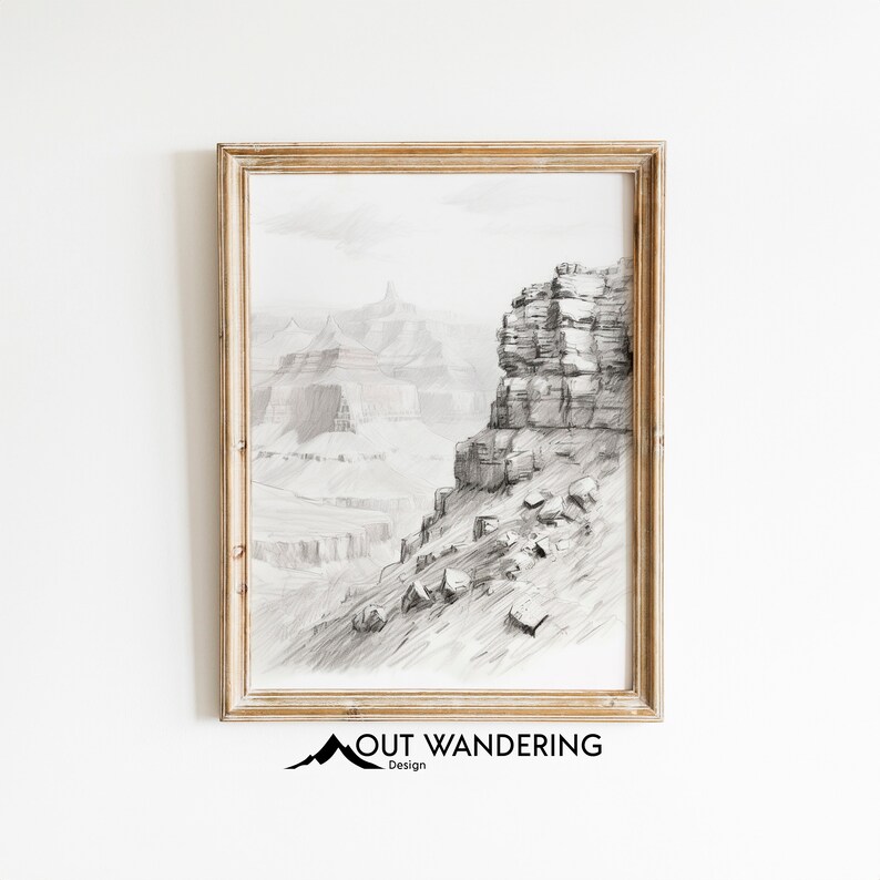 Grand Canyon Sketch Art Print | Vintage Landscape Wall Art (digital ...