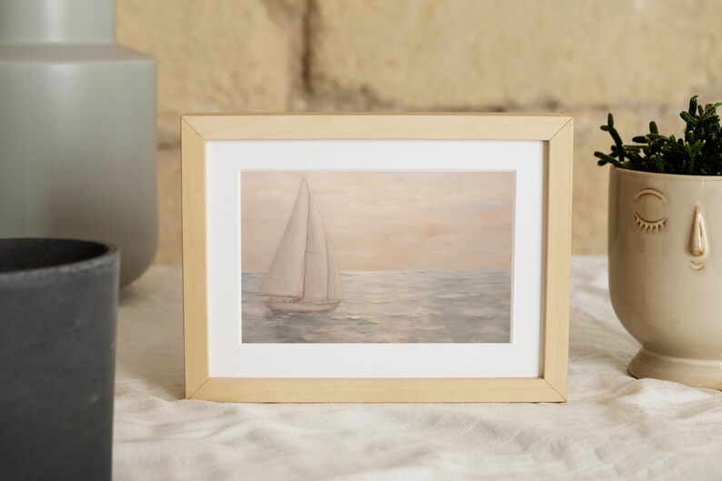 Vintage Style Muted Sailboat Print Nautical Oil Painting Neutral ...