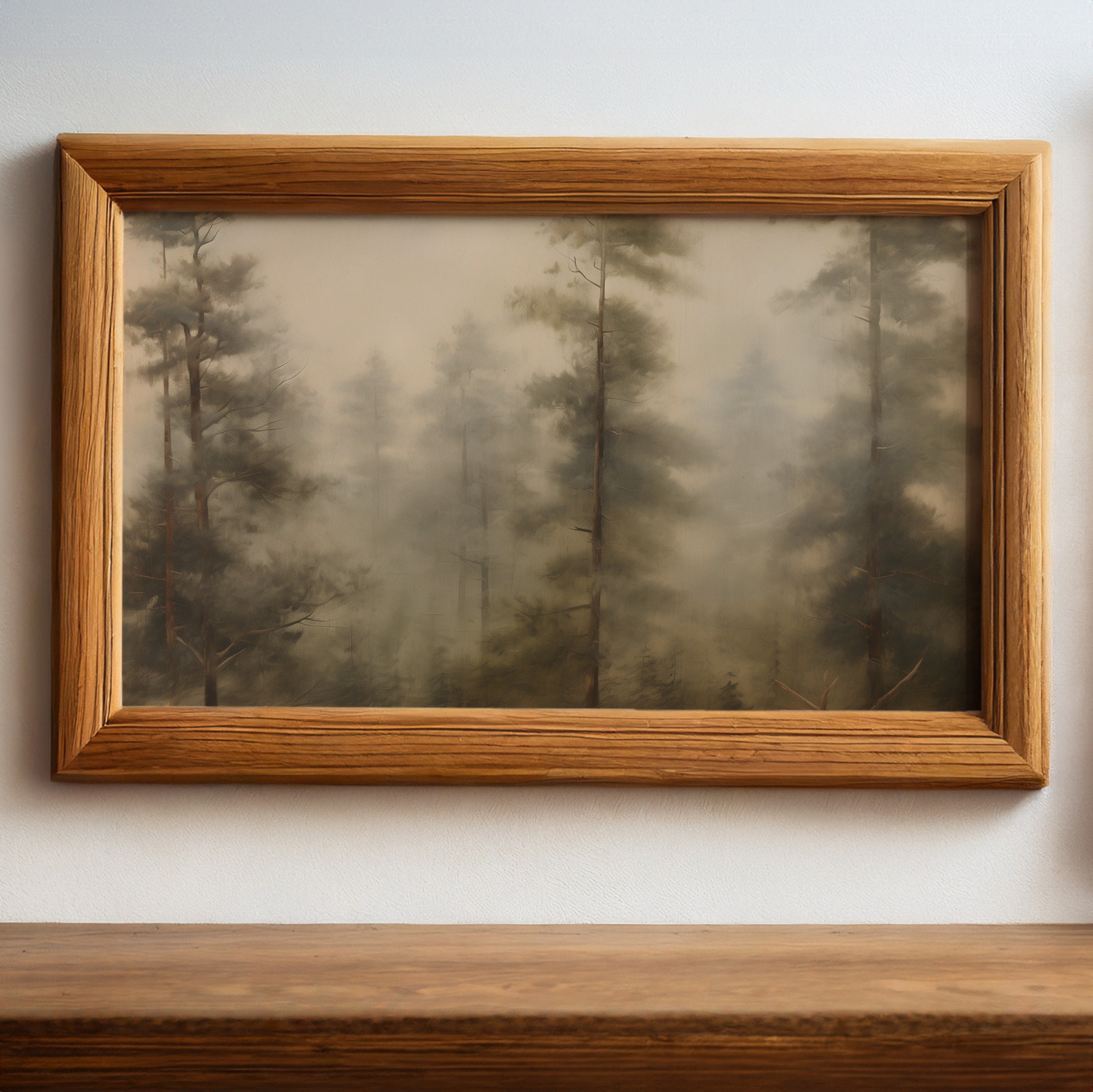 Vintage Style Misty Forest Art Print | Evergreen Pine Trees | Printable ...