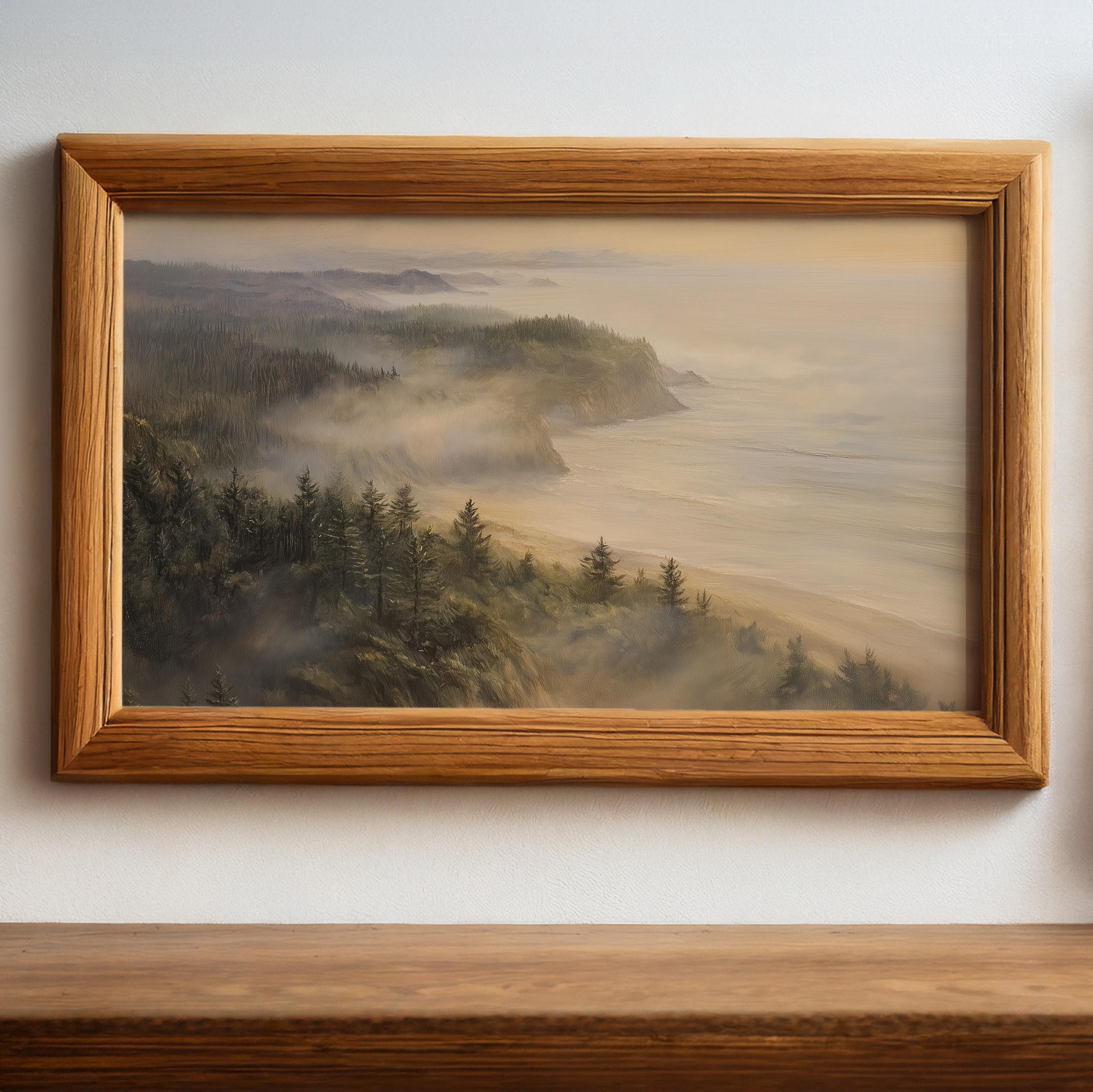 Pacific Northwest Coast Oil Painting Print | Vintage Aerial Landscape ...
