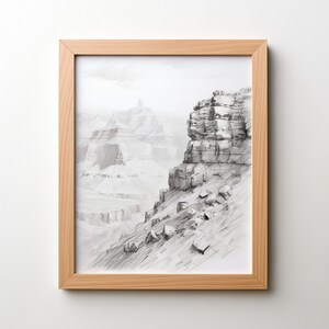 Grand Canyon Inspired Landscape Sketch Art Impressionistic Vintage ...
