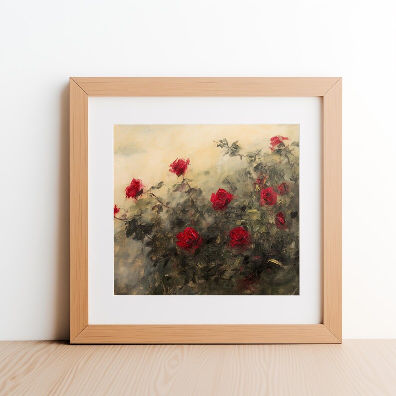 Vintage Rose Bush Oil Painting | Impressionistic Floral Wall Art ...