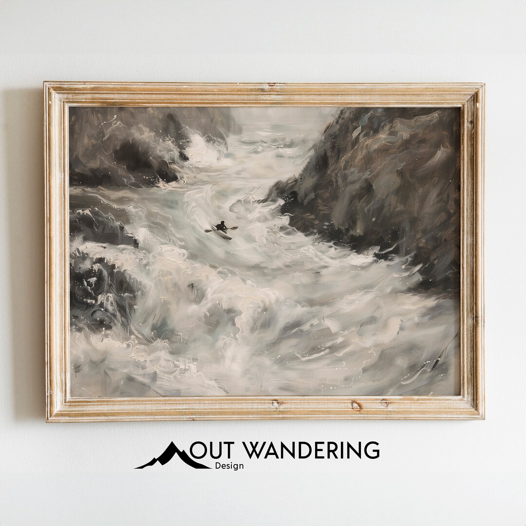 White Water Rafting Kayak River Print | Kayaker in Rapid Water Oil ...