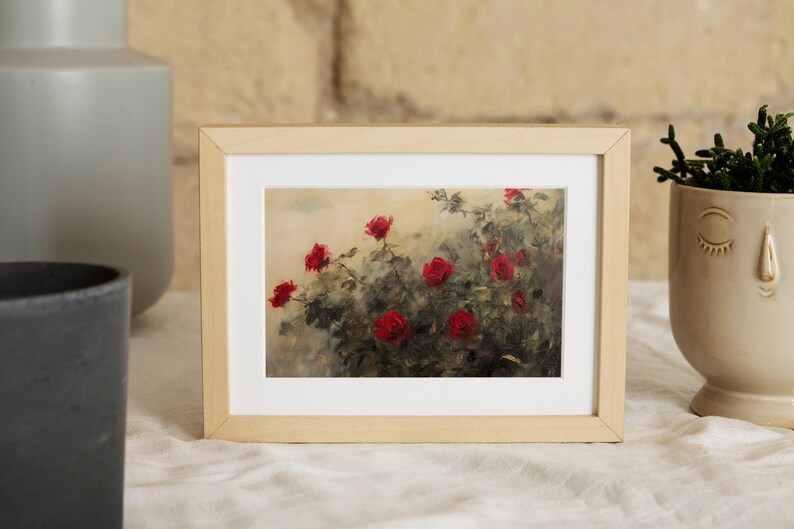 Vintage Rose Bush Oil Painting | Impressionistic Floral Wall Art ...