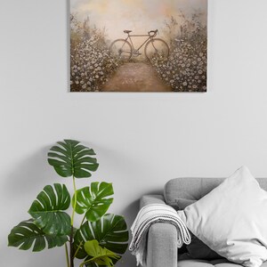 Vintage Road Bike Flower Field Art Print | Rustic Digital Spring Season ...