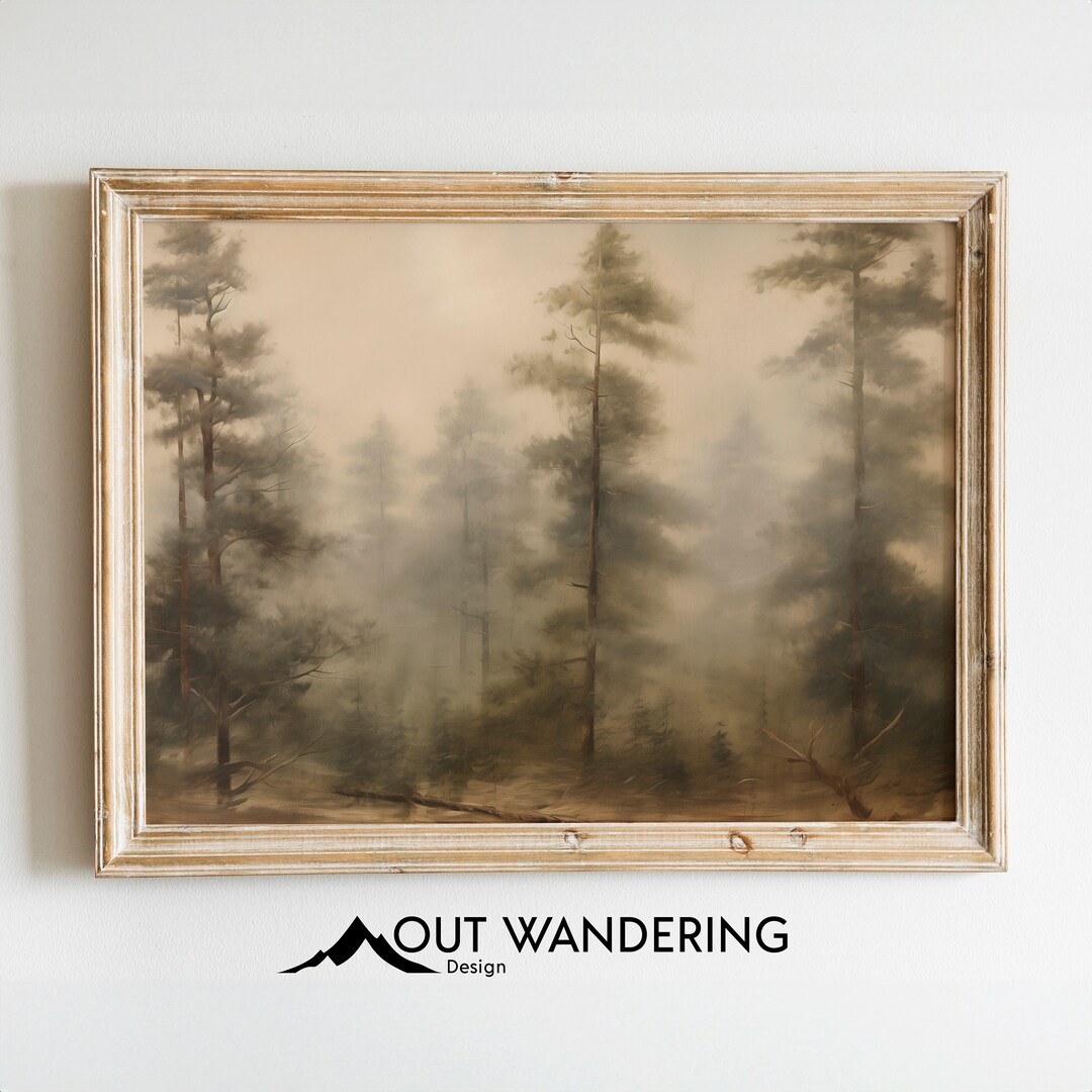 Vintage Style Misty Forest Art Print | Evergreen Pine Trees | Printable ...