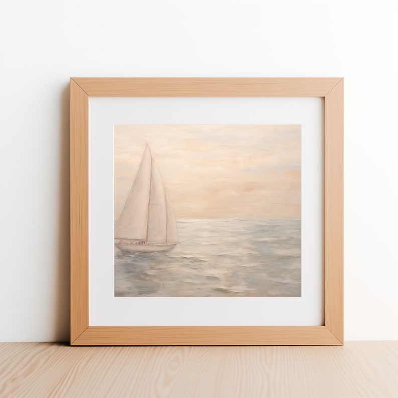 Vintage Style Muted Sailboat Print Nautical Oil Painting Neutral ...